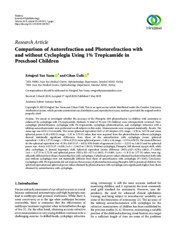 (PDF) Comparison of Autorefraction and Photorefraction with and without ...