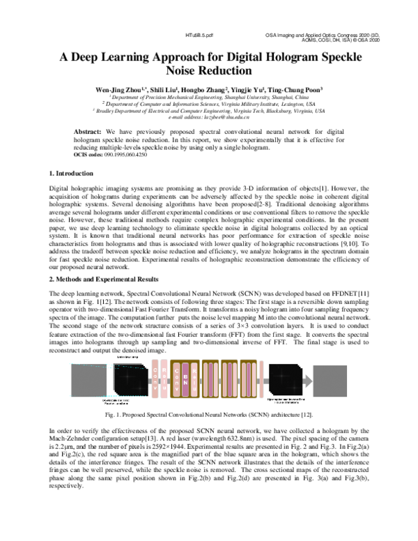 (PDF) A Deep Learning Approach for Digital Hologram Speckle Noise Reduction
