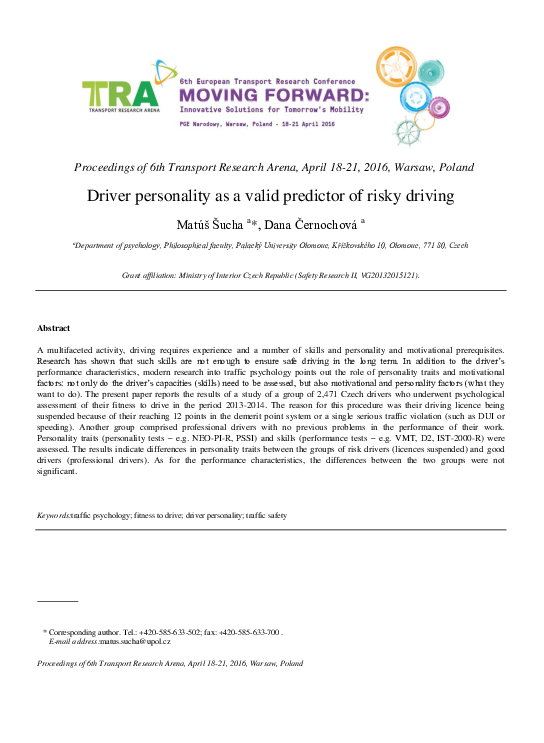 (PDF) Driver personality as a valid predictor of risky driving
