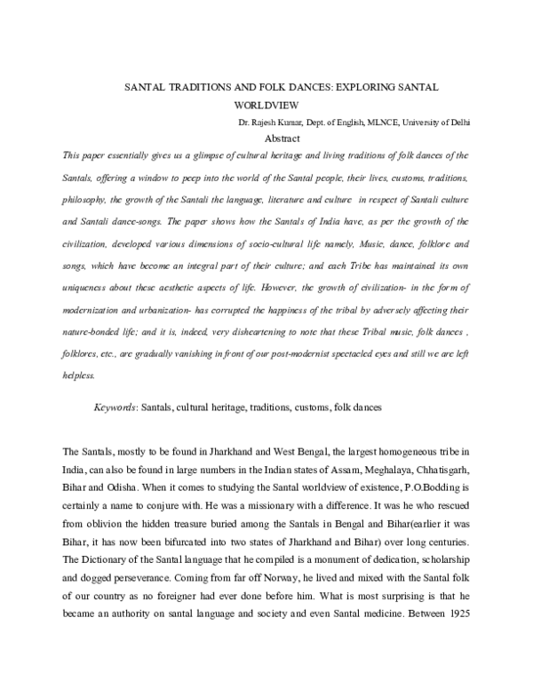 (DOC) SANTAL TRADITIONS AND FOLK DANCES: EXPLORING SANTAL WORLDVIEW