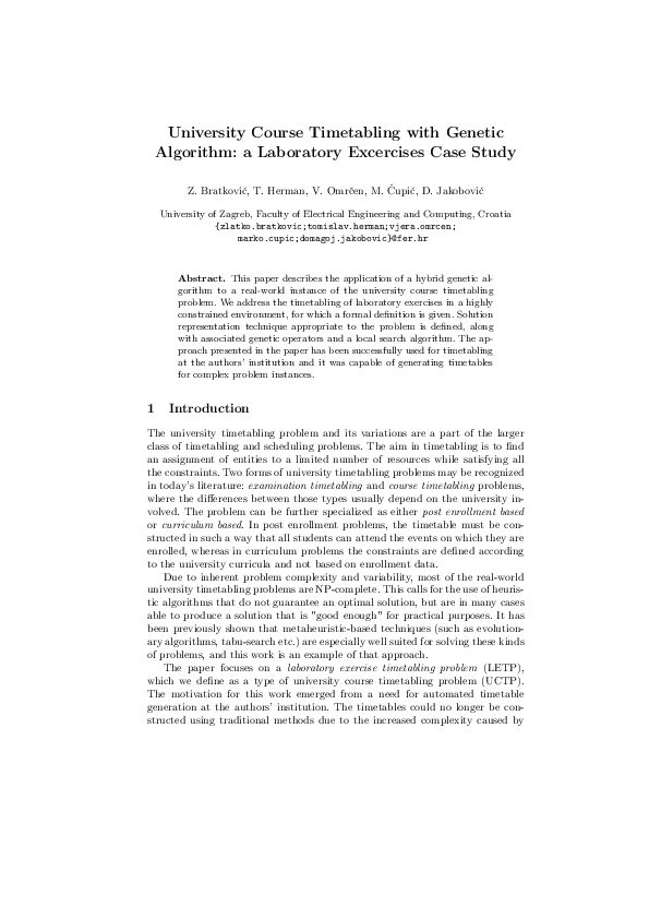 Pdf University Course Timetabling With Genetic Algorithm A