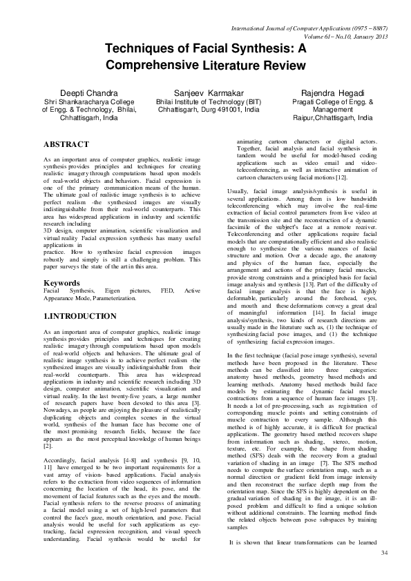 Pdf Techniques Of Facial Synthesis A Comprehensive Literature Review