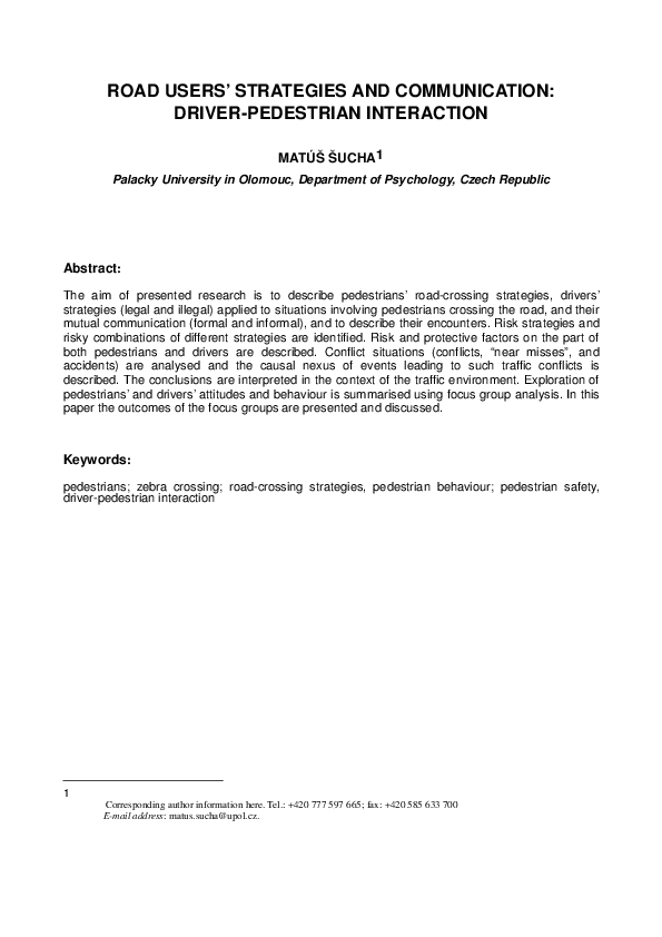 (PDF) ROAD USERS' STRATEGIES AND COMMUNICATION: DRIVER-PEDESTRIAN ...
