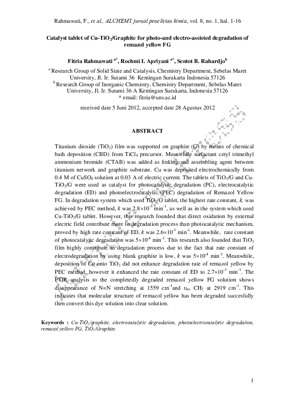 (PDF) Catalyst tablet of Cu-TiO2/Graphite for photo-and electro ...