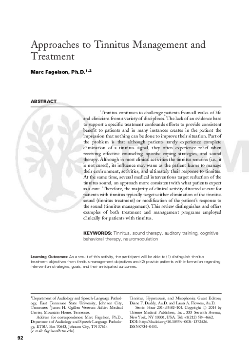 (PDF) Approaches to Tinnitus Management and Treatment