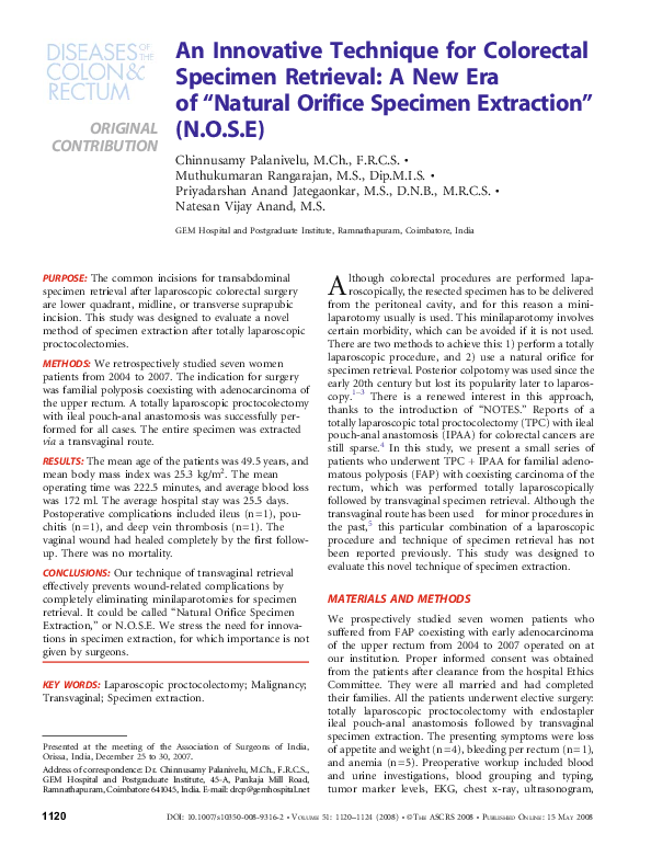 (PDF) An Innovative Technique for Colorectal Specimen Retrieval: A New ...