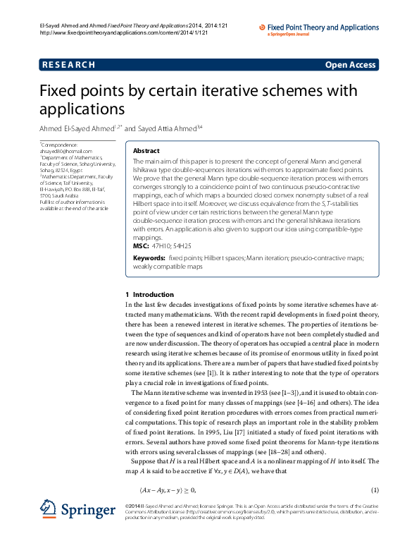 Pdf Convergence Of Error Driven Fixed Point Iterations