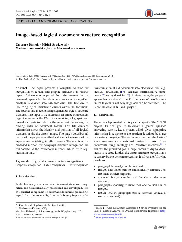 Pdf Image Based Logical Document Structure Recognition