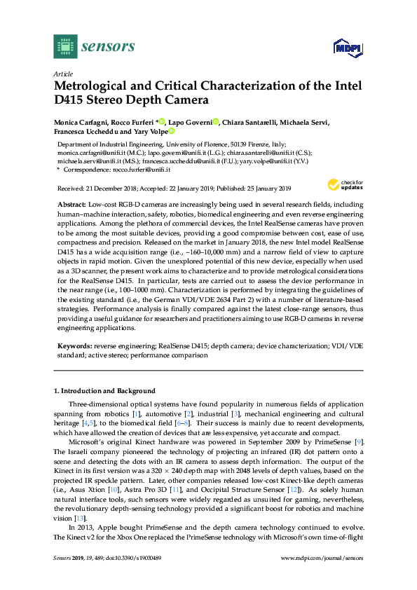 (PDF) Metrological and Critical Characterization of the Intel D415 ...