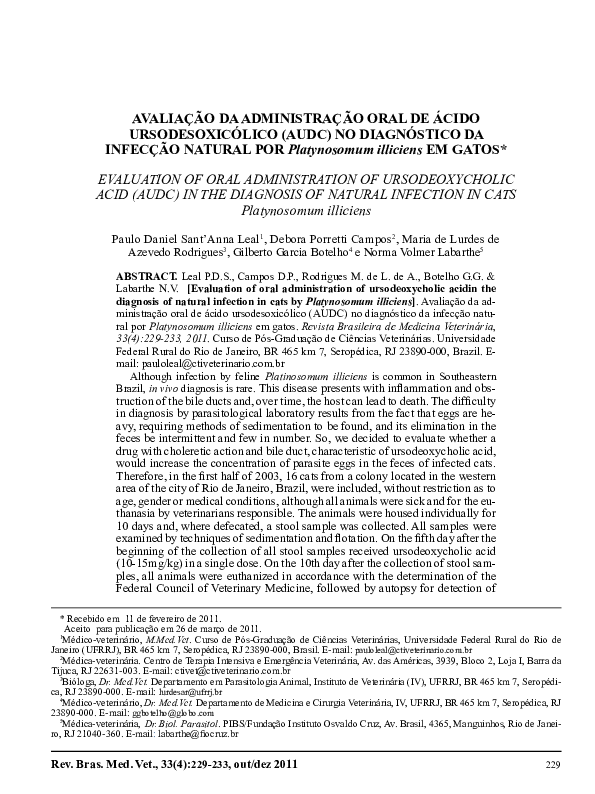 (PDF) AVALIAÇÃO DA ADMINISTRAÇÃO ORAL DE ÁcIDO URSODESOxIcóLIcO (AUDc ...