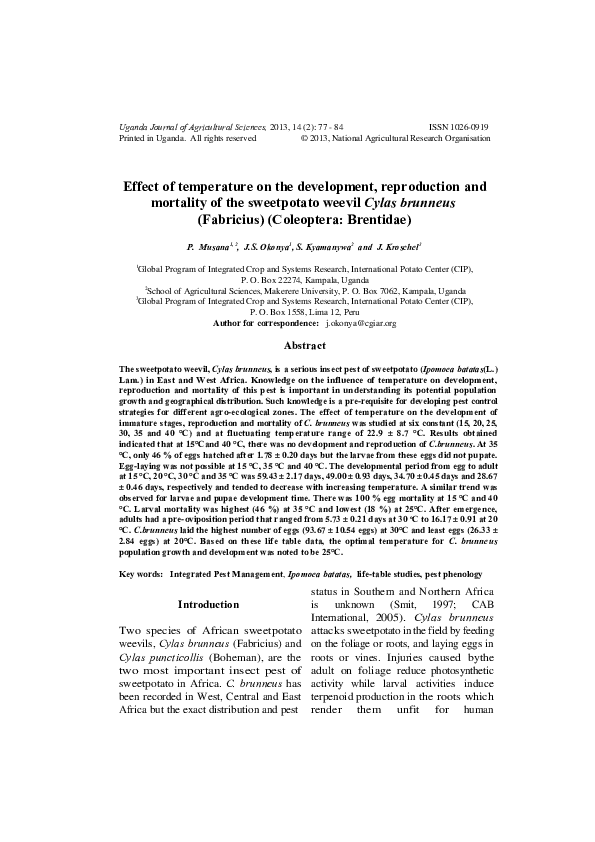 (PDF) Effect of temperature on the development, reproduction and ...
