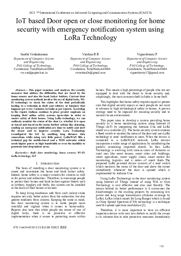 (PDF) IoT based Door open or close monitoring for home security with emergency notification ...