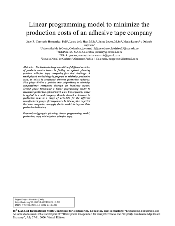 (PDF) Linear programming model to minimize the production costs of an ...