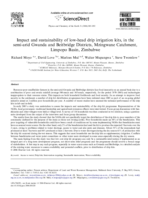 (PDF) Impact and sustainability of low-head drip irrigation kits, in ...