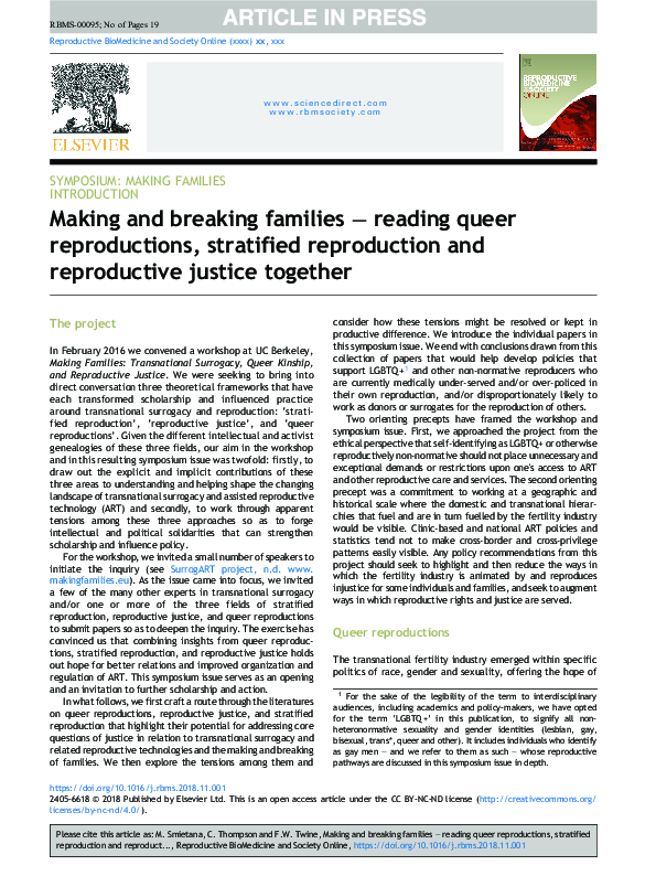 (PDF) Making and breaking families: Reading queer reproductions ...