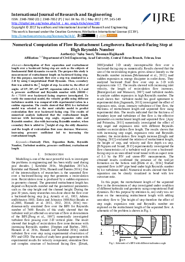 (PDF) Numerical Computation of Flow Reattachment Length over a Backward - Facing Step at High ...