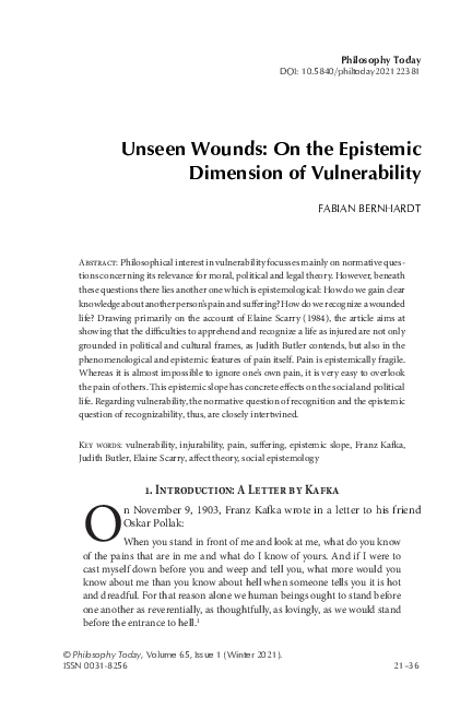 (PDF) Unseen Wounds: On the Epistemic Dimension of Vulnerability