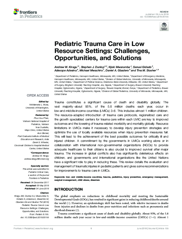 (PDF) Pediatric Trauma Care in Low Resource Settings: Challenges ...