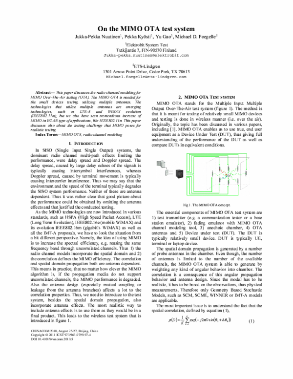 (PDF) On the MIMO OTA test system