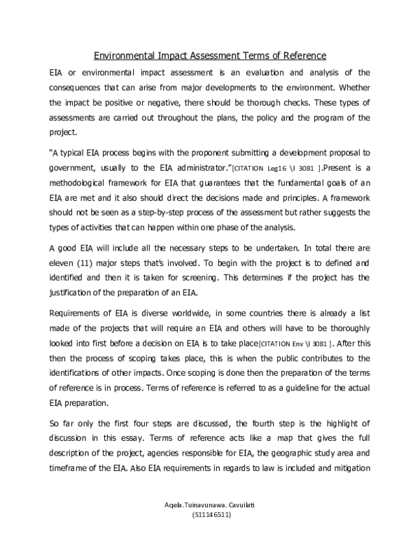 (DOC) Environmental Impact Assessment Terms of Reference