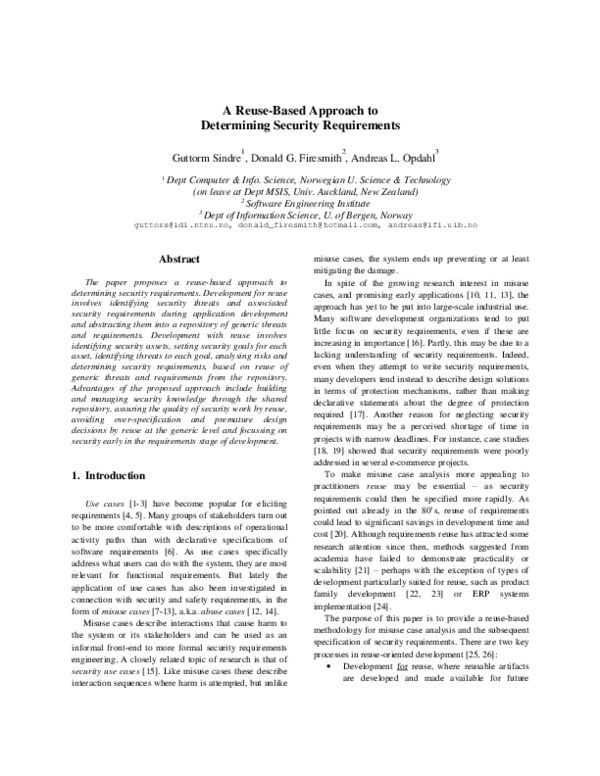 (PDF) A reuse-based approach to determining security requirements