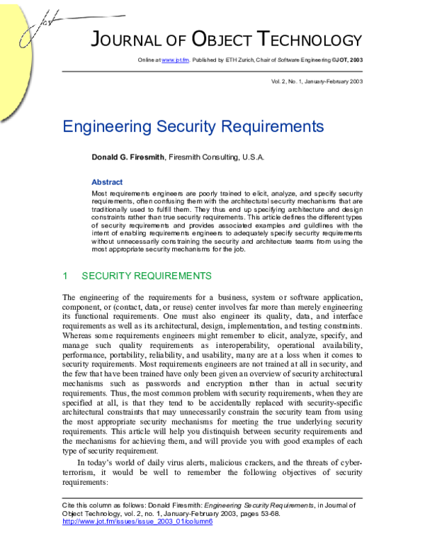 (PDF) Engineering Security Requirements