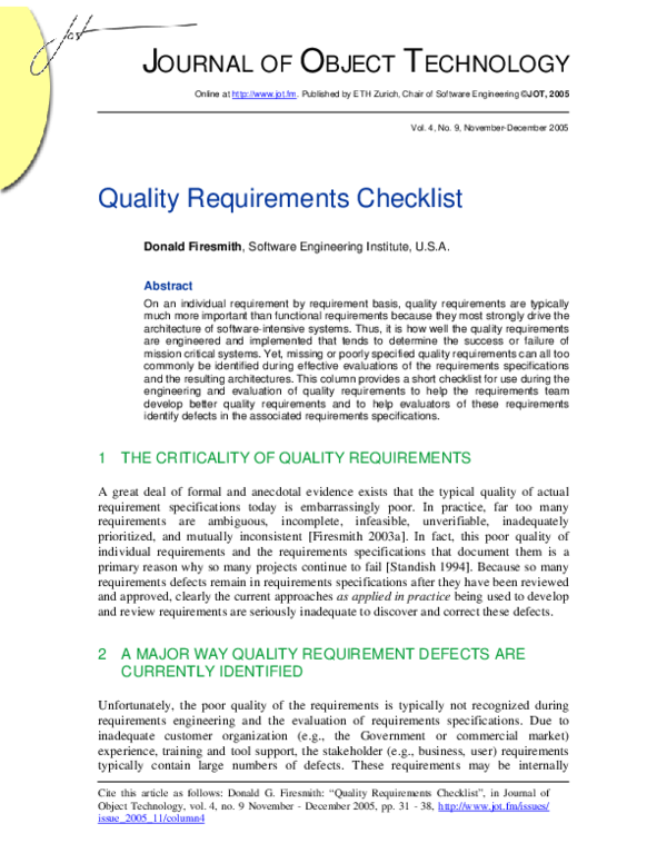 (PDF) Quality Requirements Checklist