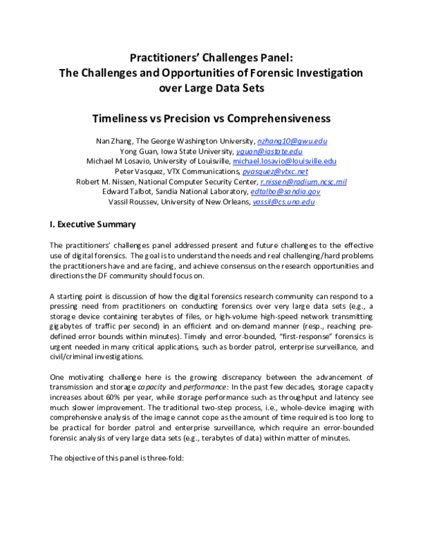 (PDF) Practitioners’ Challenges Panel: The Challenges and Opportunities of Forensic ...