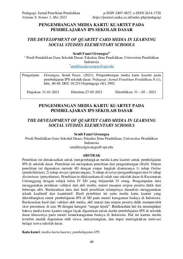(PDF) PENGEMBANGAN MEDIA KARTU KUARTET PADA PEMBELAJARAN IPS SEKOLAH DASAR