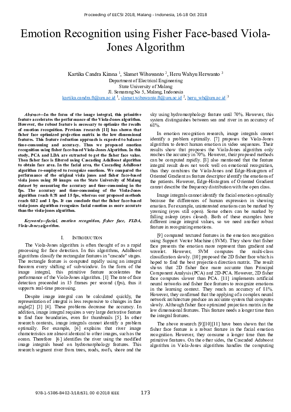 (PDF) Emotion Recognition using Fisher Face-based Viola-Jones Algorithm
