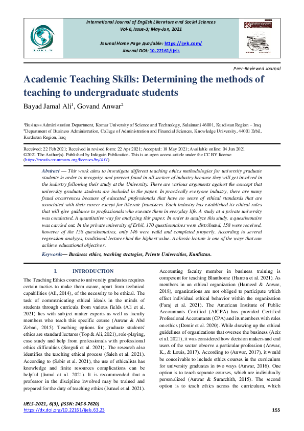 (PDF) Academic Teaching Skills: Determining the methods of teaching to ...