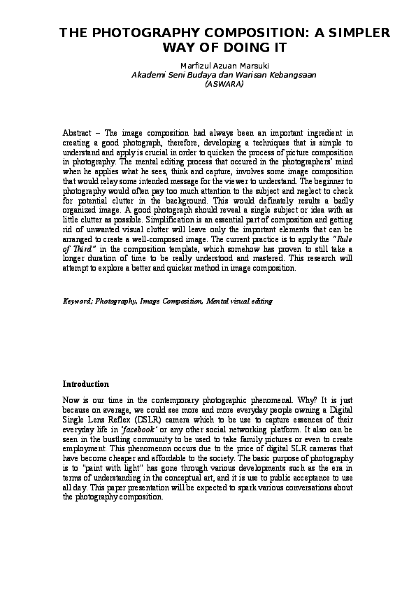 (DOC) THE PHOTOGRAPHY COMPOSITION: A SIMPLER WAY OF DOING IT