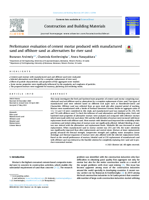 (PDF) Performance evaluation of cement mortar produced with ...