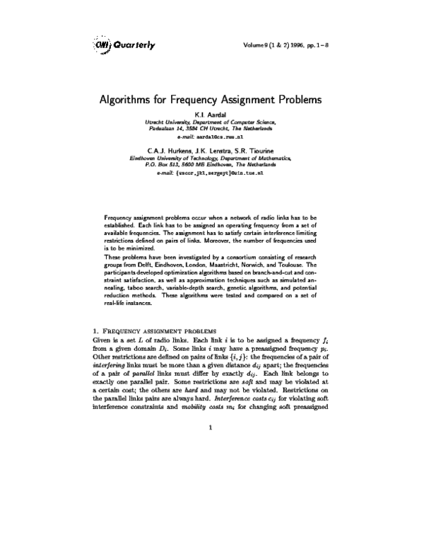 (PDF) Optimizing Frequency Assignment Algorithms