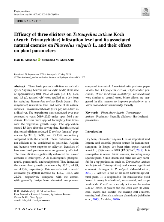 (PDF) Elicitors' Effects on Mite Infestation in Beans
