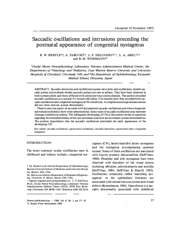 (PDF) Saccadic oscillations and intrusions preceding the postnatal ...