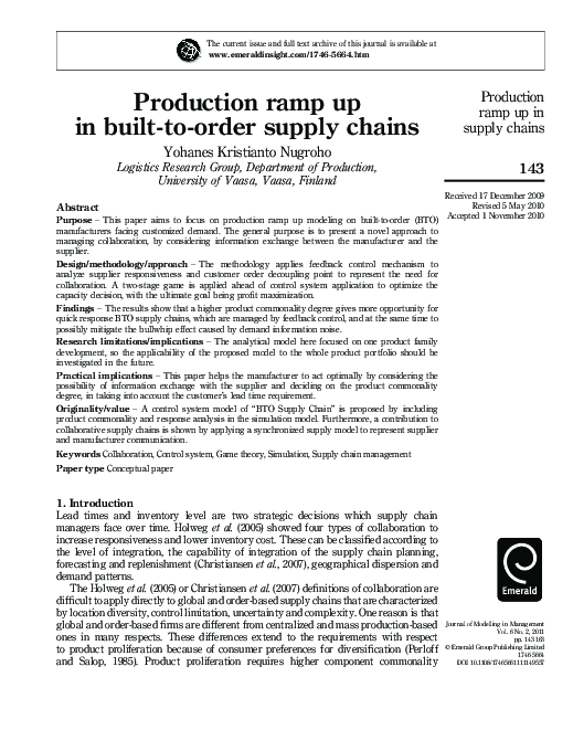 (PDF) Production ramp up in built-to-order supply chains