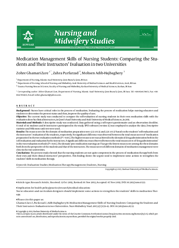 (PDF) Medication Management Skills of Nursing Students: Comparing the ...