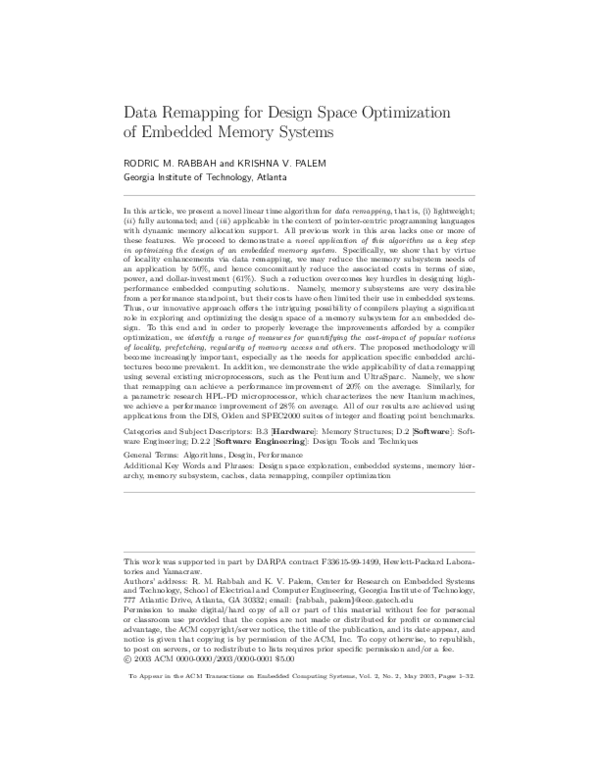 (PDF) Data remapping for design space optimization of embedded memory ...