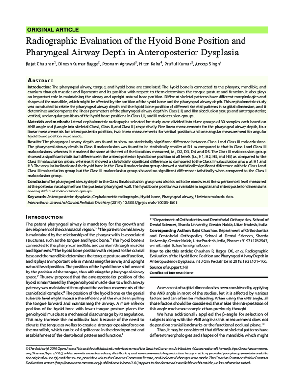 (PDF) Radiographic Evaluation of the Hyoid Bone Position and Pharyngeal ...