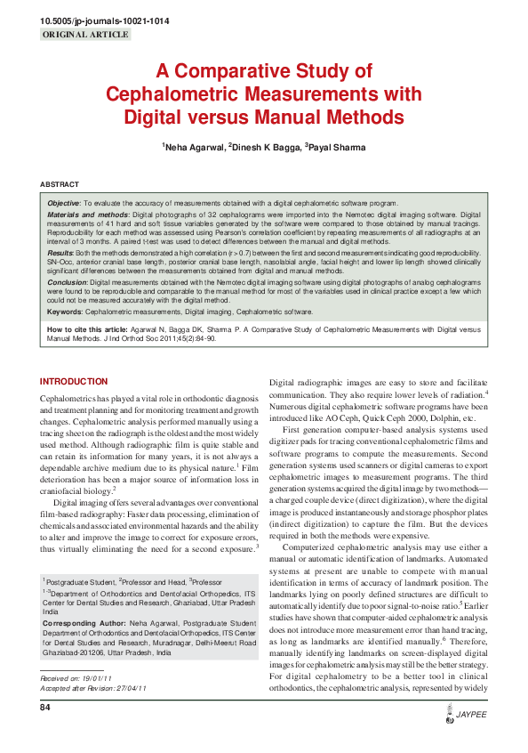 (PDF) A Comparative Study of Cephalometric Measurements with Digital ...