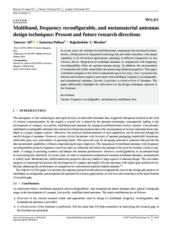 Pdf Multiband Frequency Reconfigurable And Metamaterial Antennas
