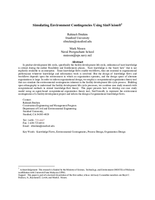 (PDF) Simulating Environment Contingencies Using SimVision®