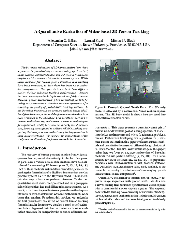 Pdf A Quantitative Evaluation Of Video Based 3d Person Tracking Alexandru Balan