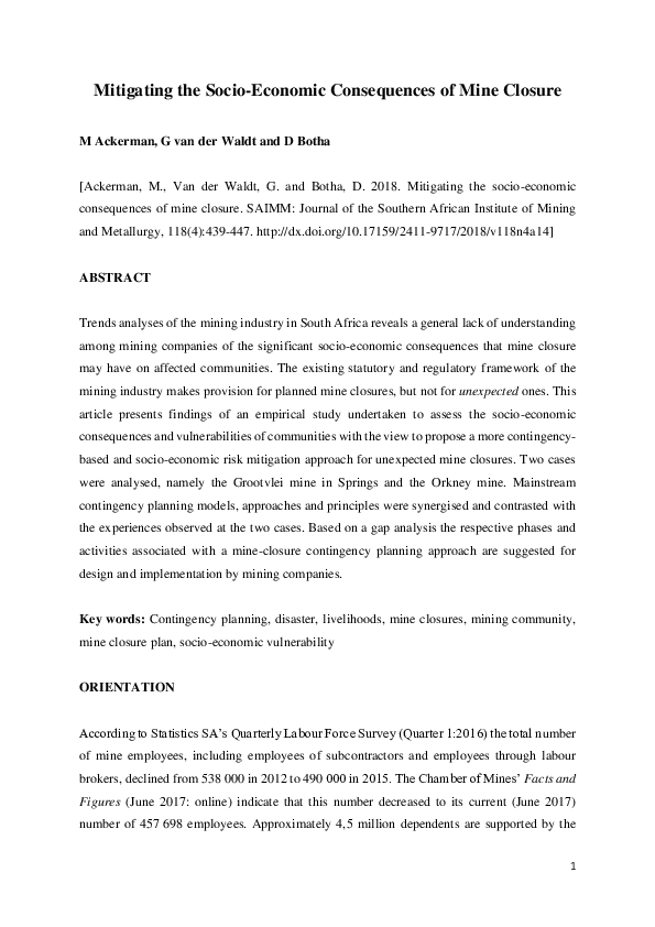 (PDF) Potential socio-economic consequences of mine closure