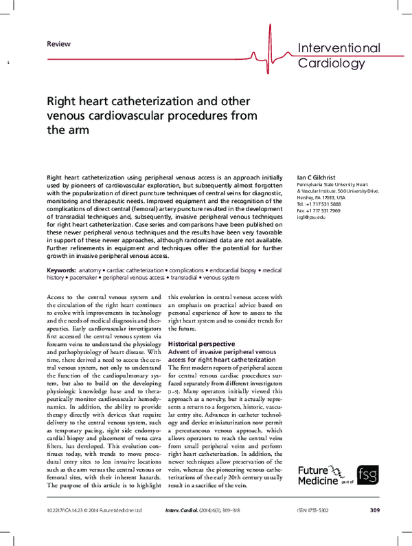 (PDF) Right heart catheterization and other venous cardiovascular ...