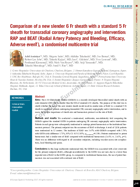 (PDF) Comparison of a new slender 6 french sheath with a standard 5 ...