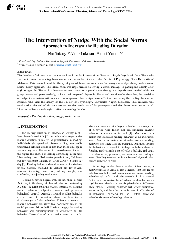(PDF) The Intervention of Nudge With the Social Norms Approach to ...
