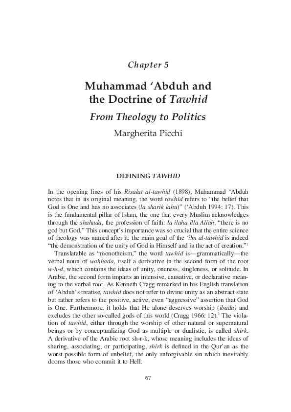 (PDF) Muhammad 'Abduh and the Doctrine of Tawhid: from Theology to Politics