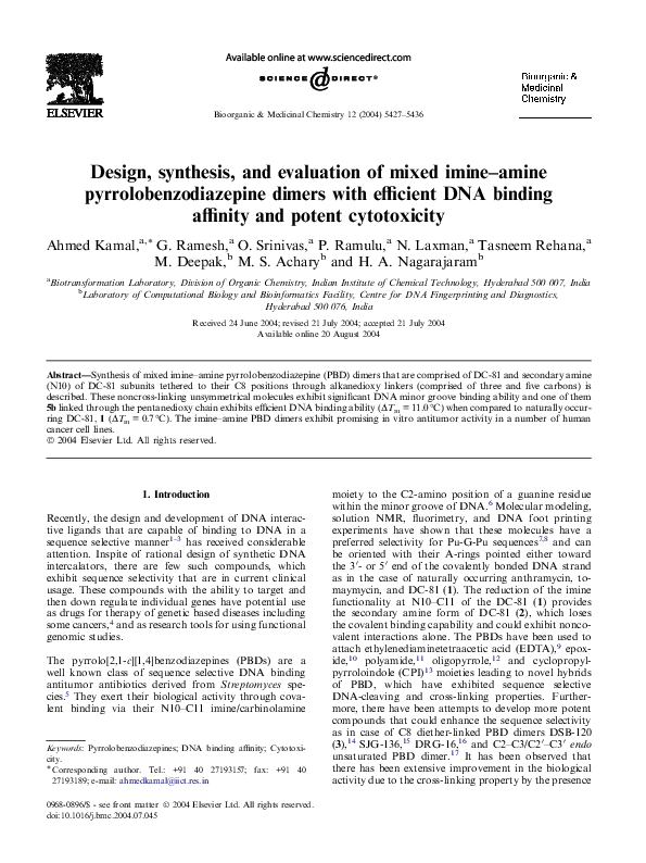 (PDF) Design, synthesis, and evaluation of mixed imine–amine ...